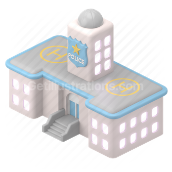Download police, station, law enforcement, building, map- 3D Isometric