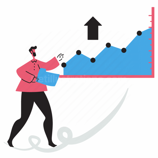 Download increase, graph, chart, lines, arrow, up, man, presentation ...